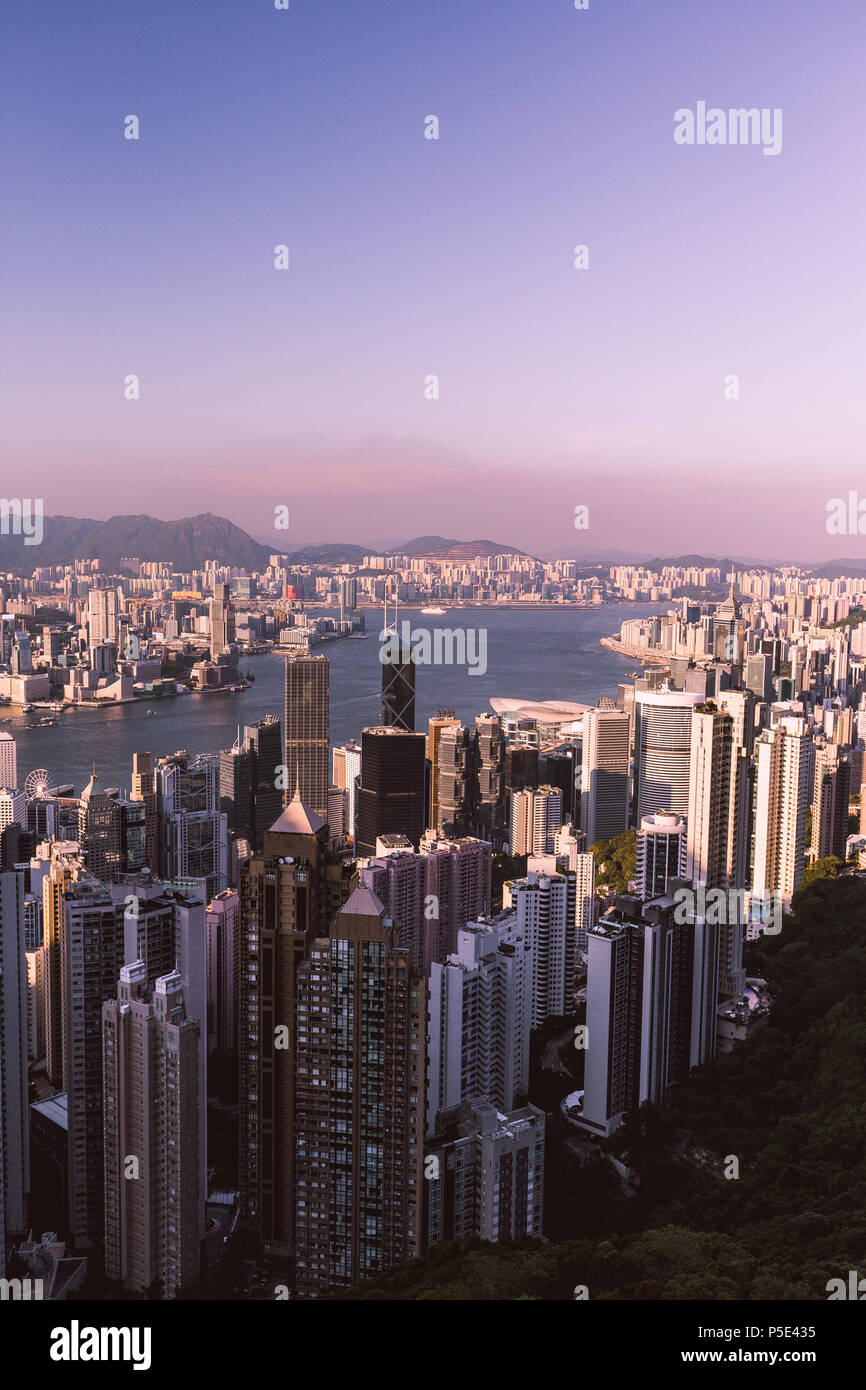Hong Kong city skyline view from Victoria Peak daytime with blue sky ...