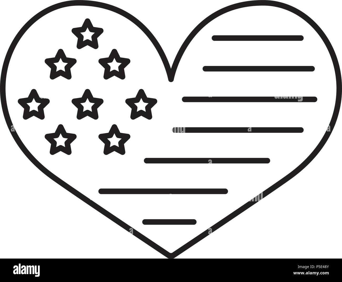 american flag in heart shape image vector illustration thin line Stock ...
