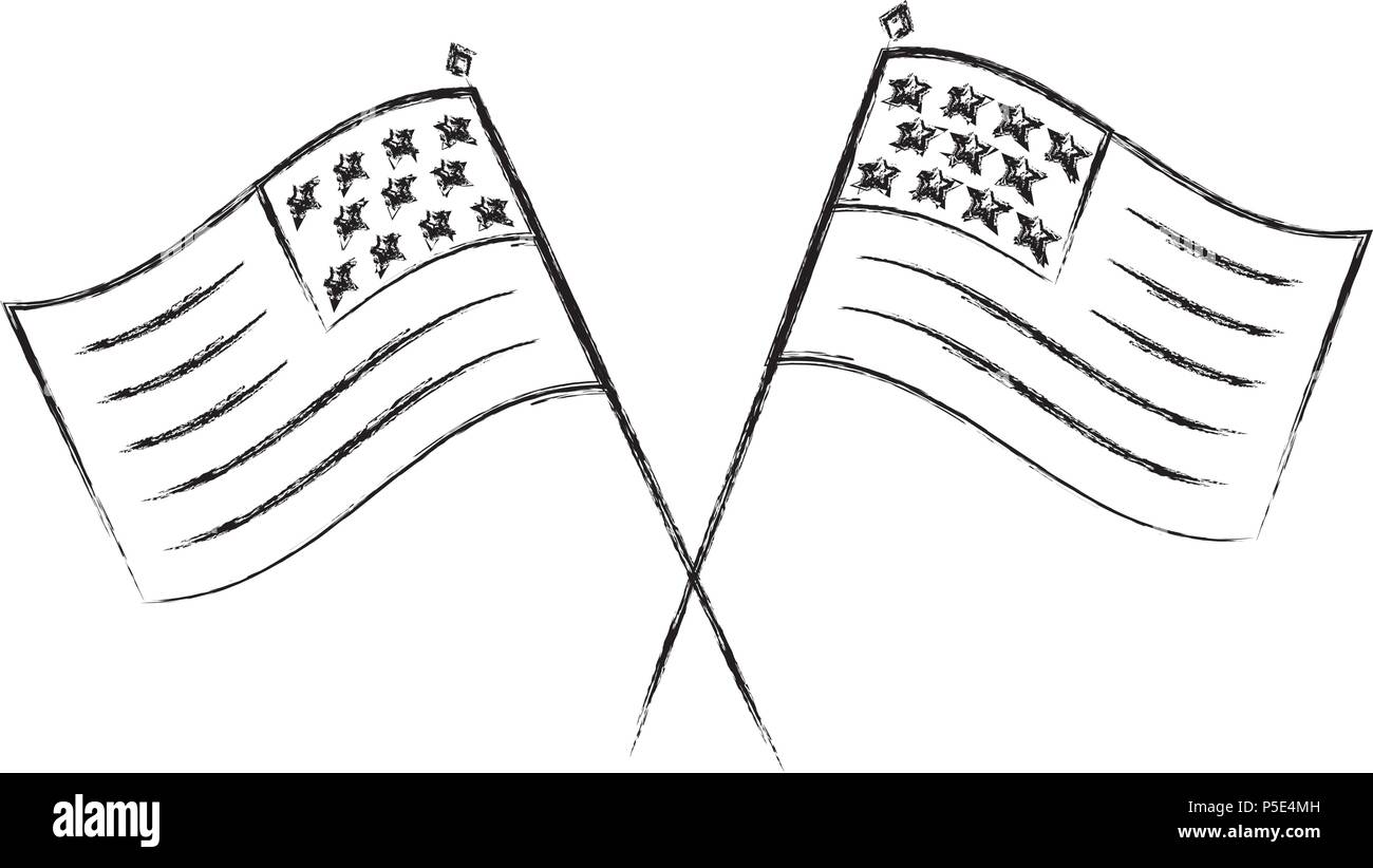 crossed flags united states symbol vector illustration sketch Stock ...