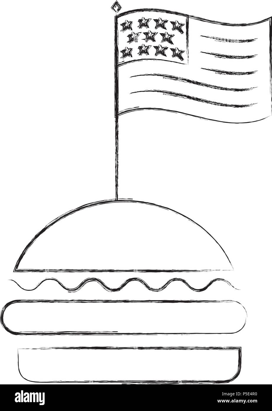 american flag in hamburger fast food vector illustration sketch Stock ...