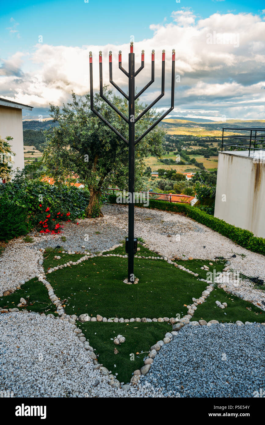 Iron Menorah overlooking the surrounding hills at Beit Eliyahu ...