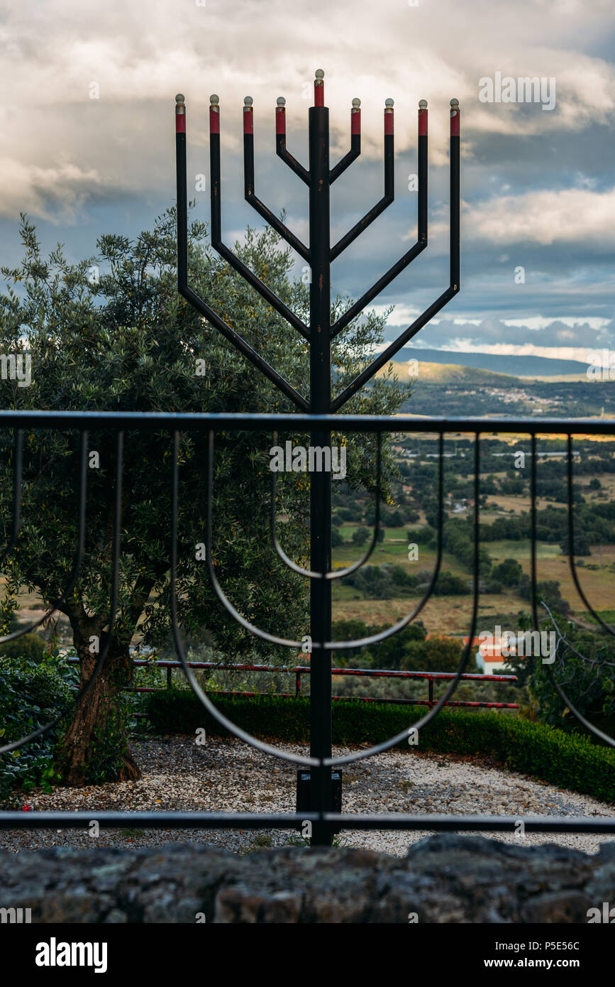 Iron Menorah overlooking the surrounding hills at Beit Eliyahu ...