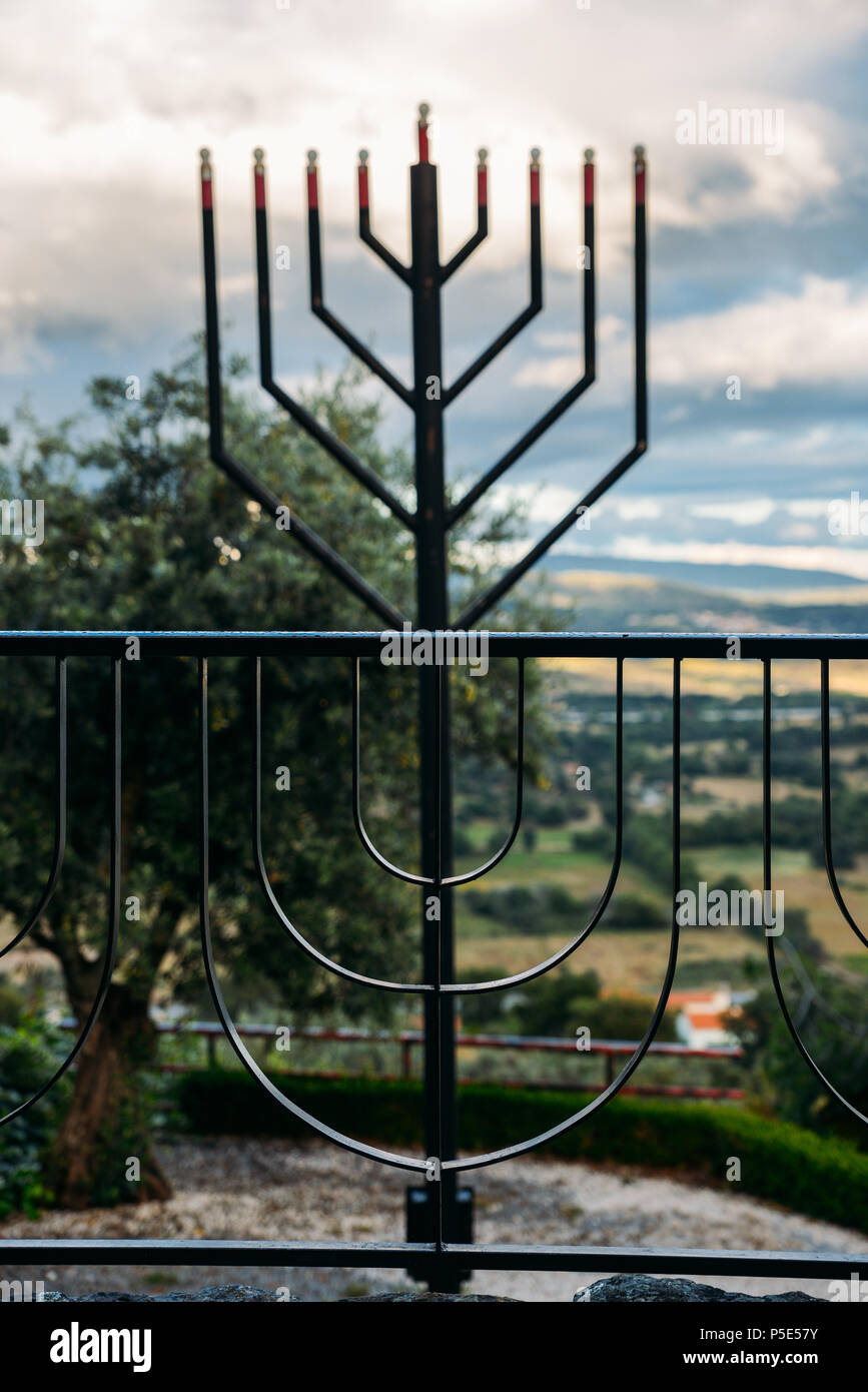 Iron Menorah overlooking the surrounding hills at Beit Eliyahu ...
