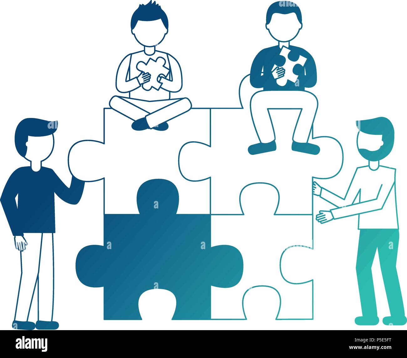 people with puzzle pieces teamwork collaboration vector illustration ...