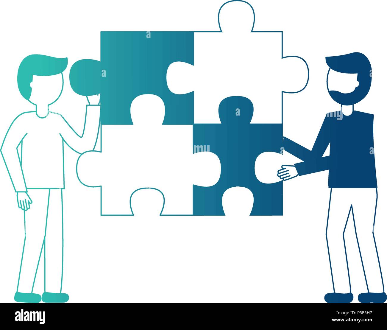 businessmen together with pieces puzzle teamwork vector illustration neon design Stock Vector ...