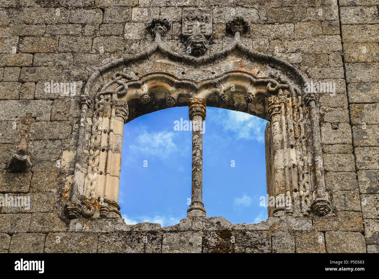 Manueline-style window frame at Belmonte Castle, Portugal, birthplace ...