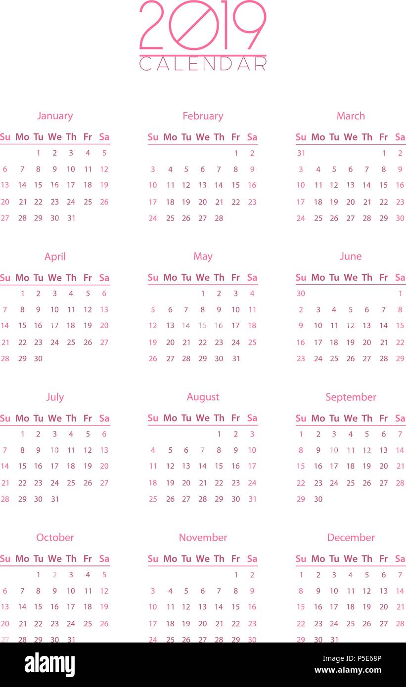The 2019 calendar template Stock Vector Image & Art - Alamy