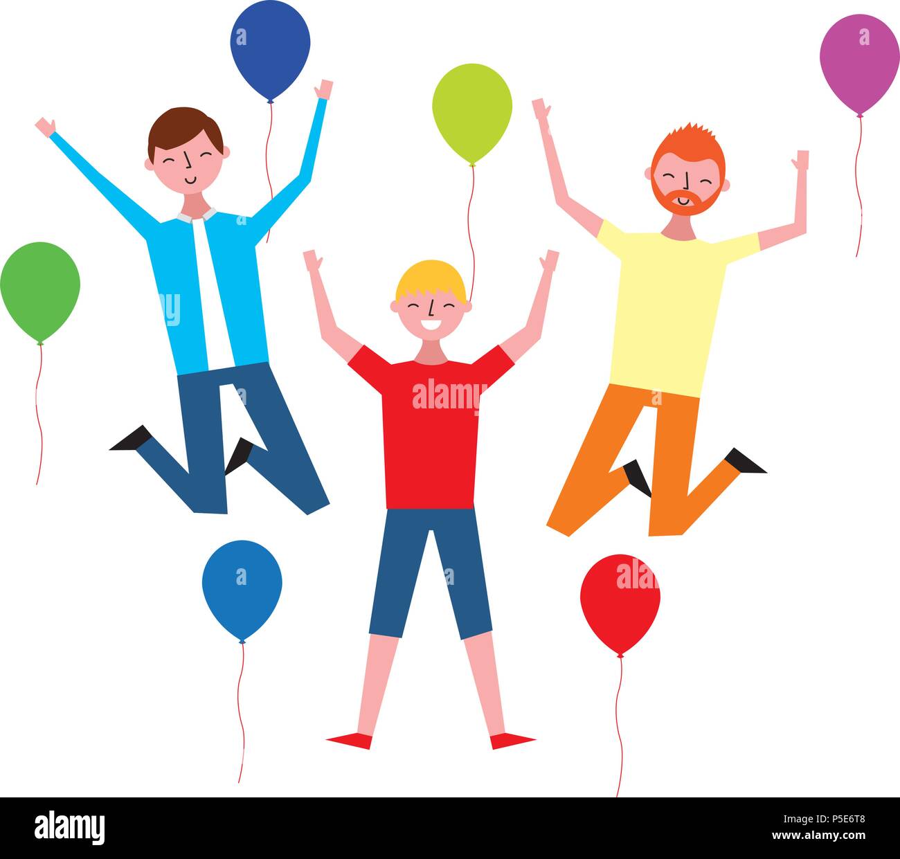 group of men celebration with balloons vector illustration Stock Vector ...