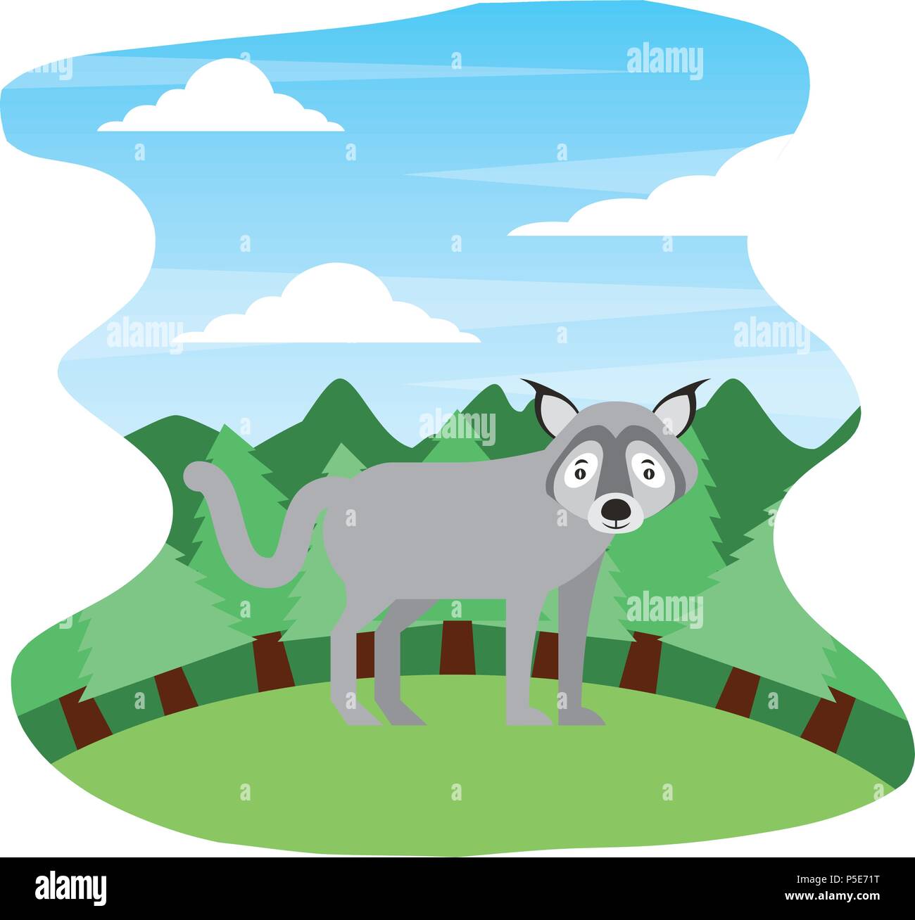 wolf beast creature in forest landscape vector illustration Stock ...