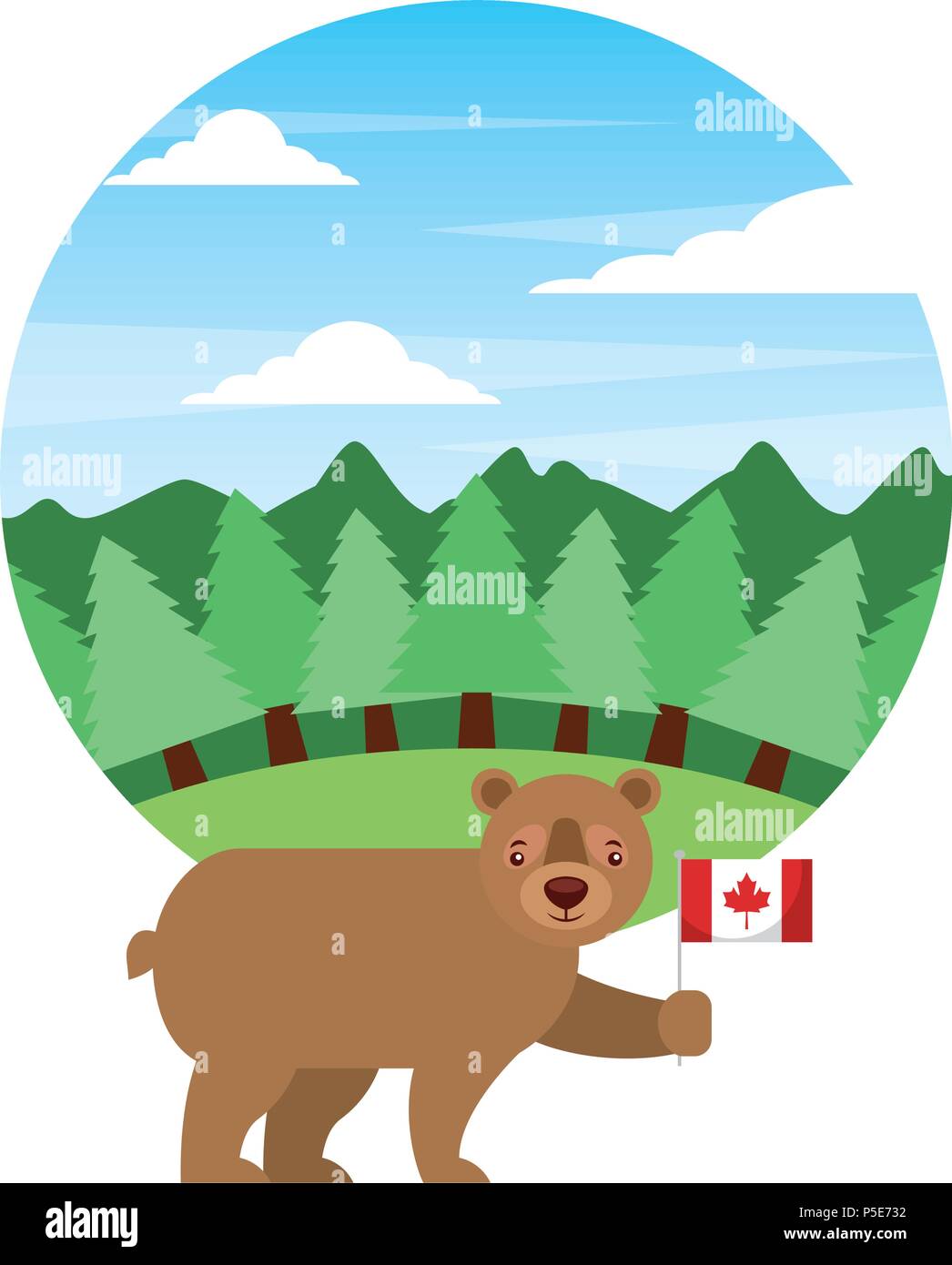 cute bear holding canadian flag in landscape vector illustration Stock ...