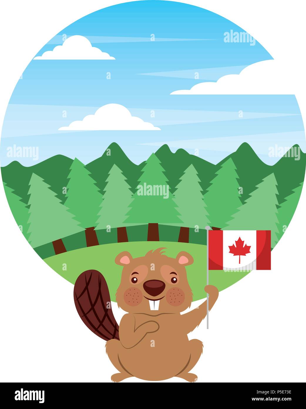 cute beaver holding flag of canada in forest vector illustration Stock ...