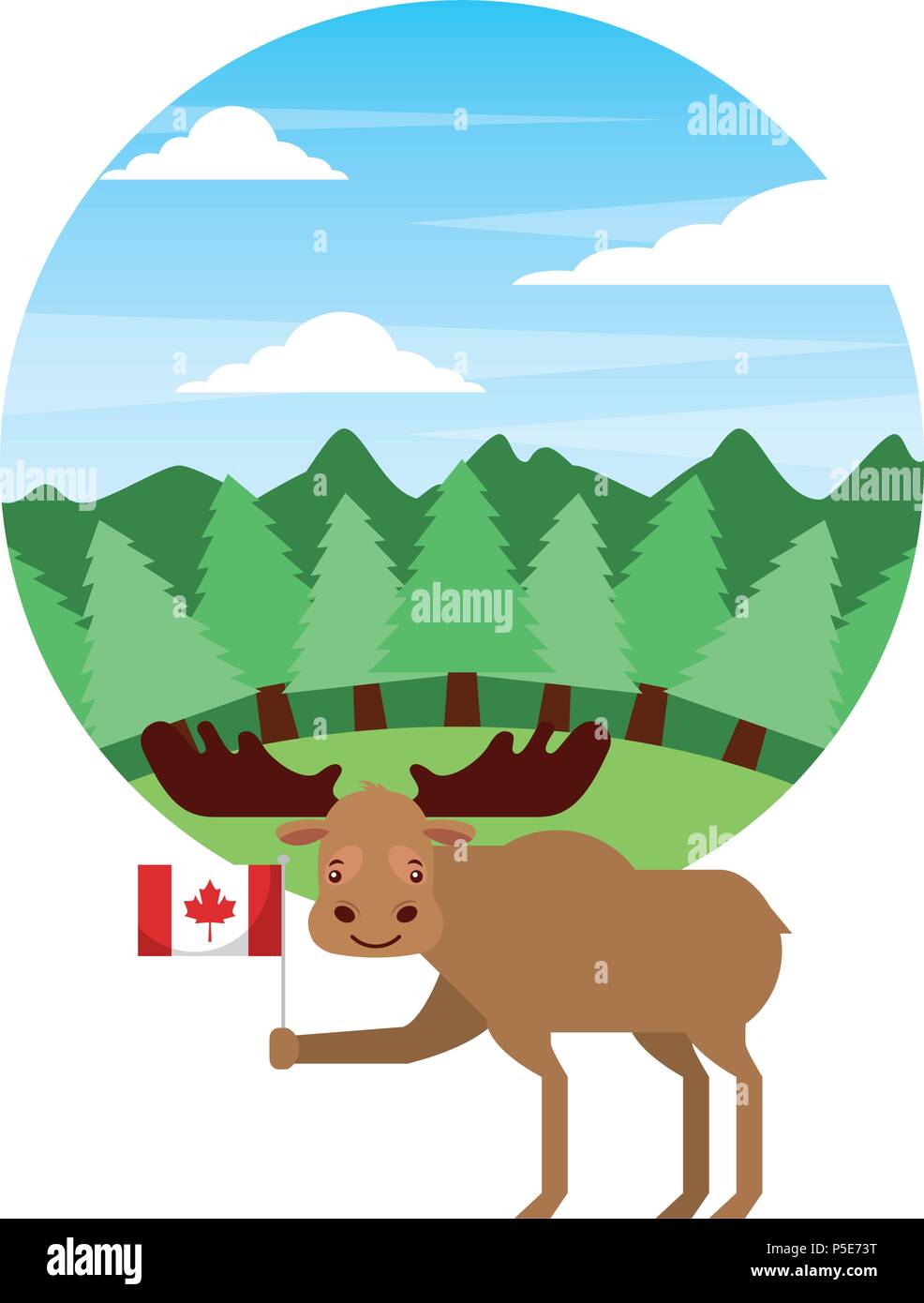 moose holding canadian flag in forest vector illustration Stock Vector ...
