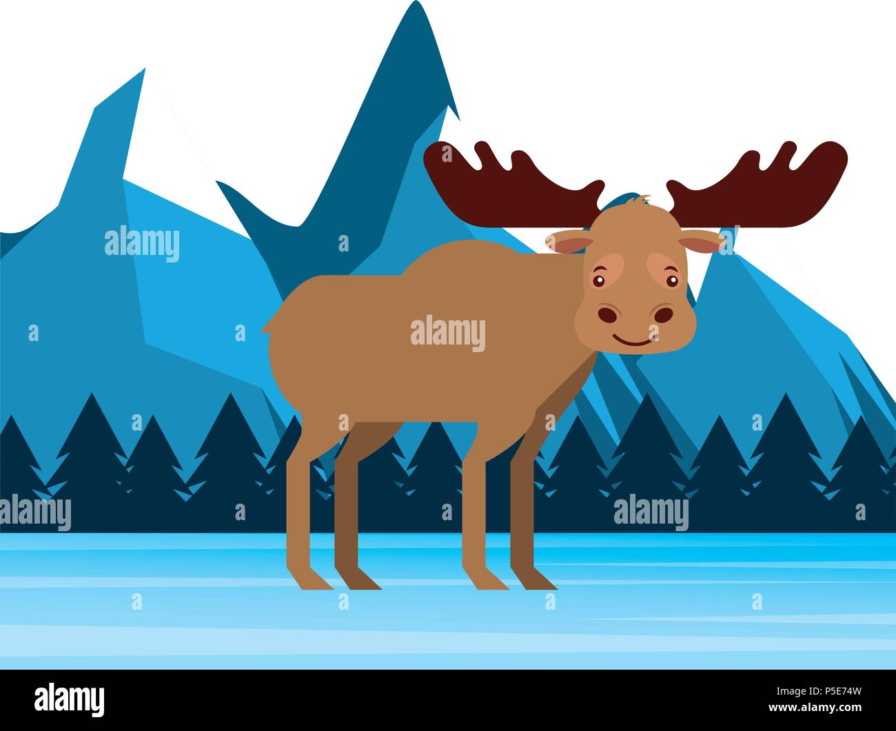 moose in winter forest landscape vector illustration Stock Vector Image ...