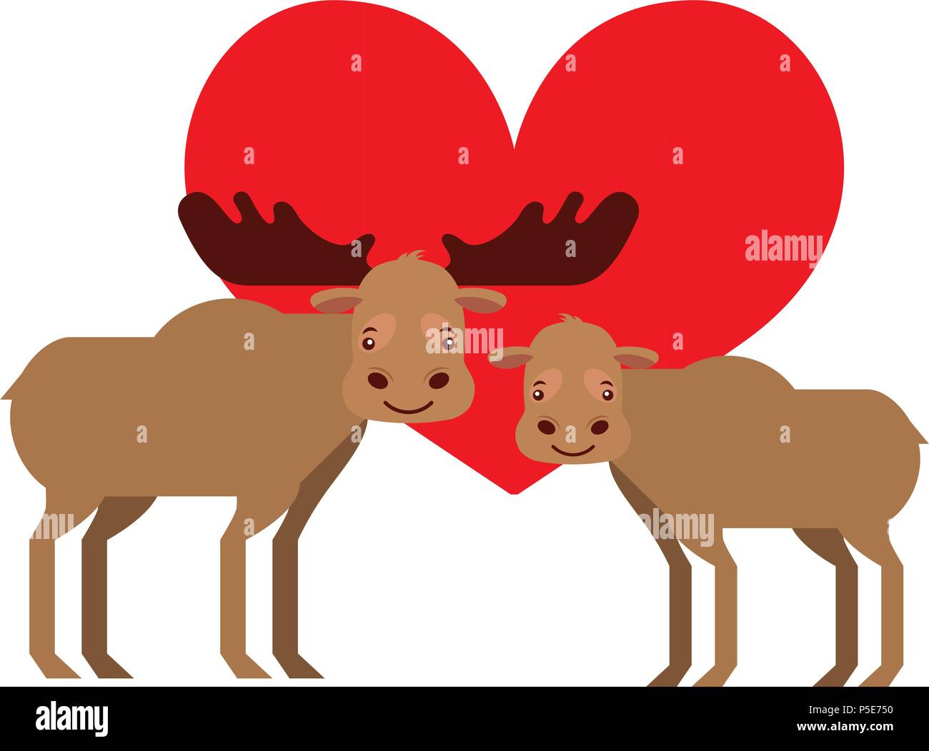 cute cartoon couple moose in heart love vector illustration Stock ...