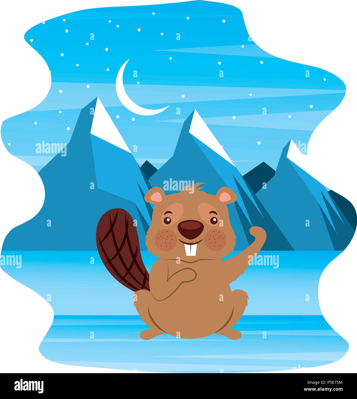 cute beaver in winter landscape vector illustration Stock Vector Image ...