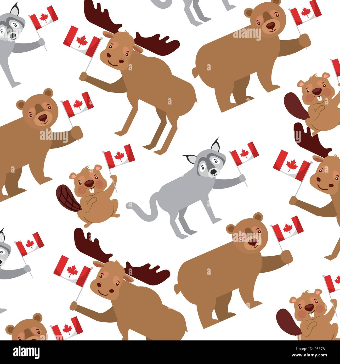 canadian animals with flag celebration pattern vector illustration ...