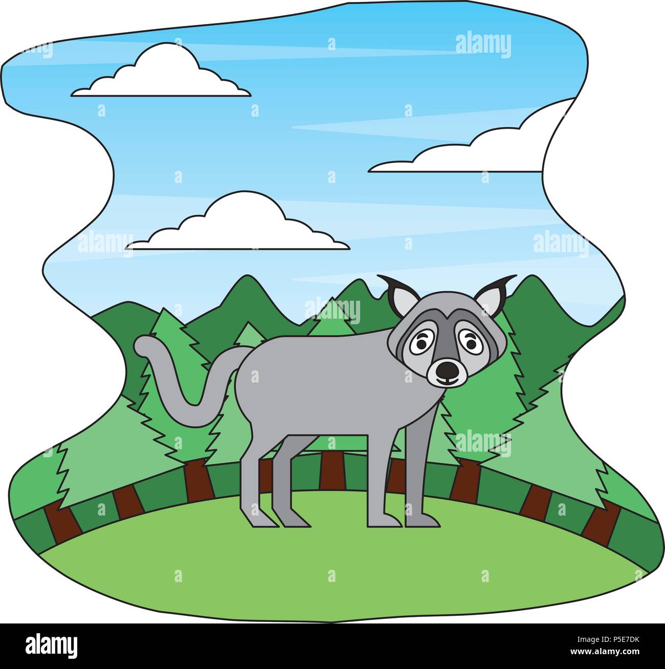 wolf beast creature in forest landscape vector illustration Stock ...