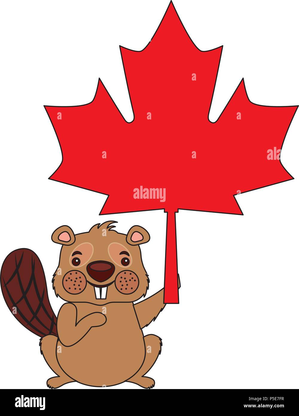 cute beaver cartoon holding maple leaf vector illustration Stock Vector ...