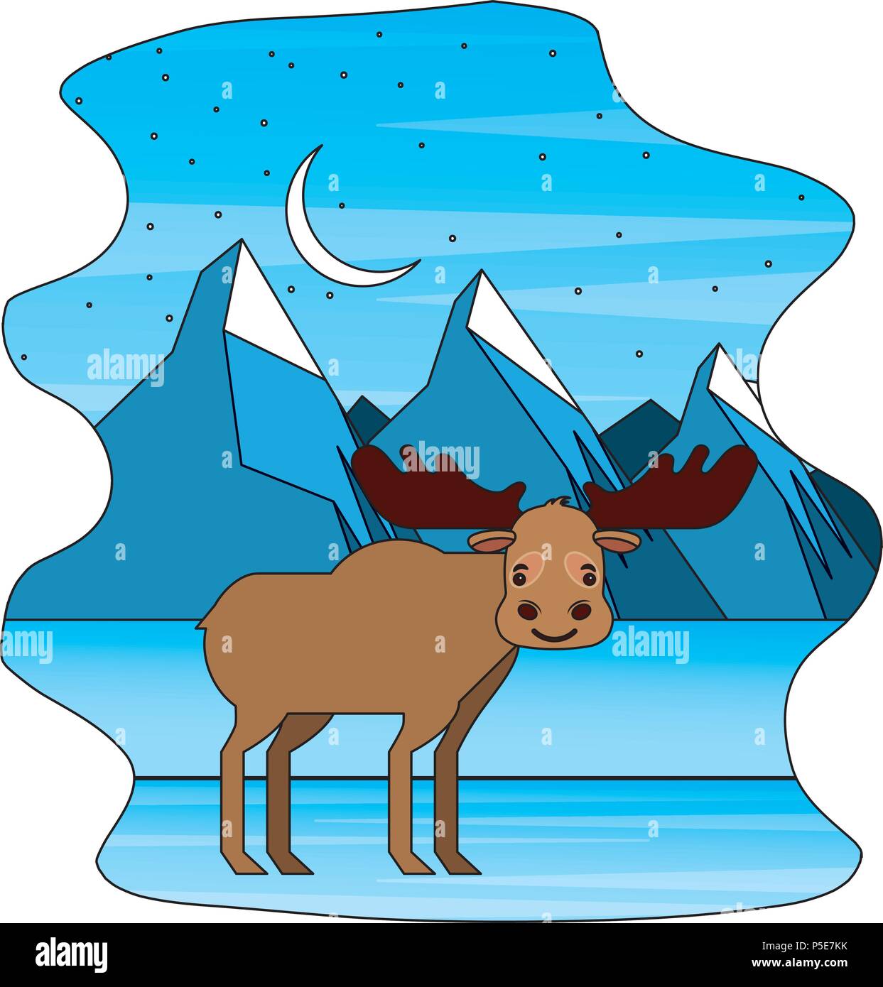 moose in winter nature landscape vector illustration Stock Vector Image ...