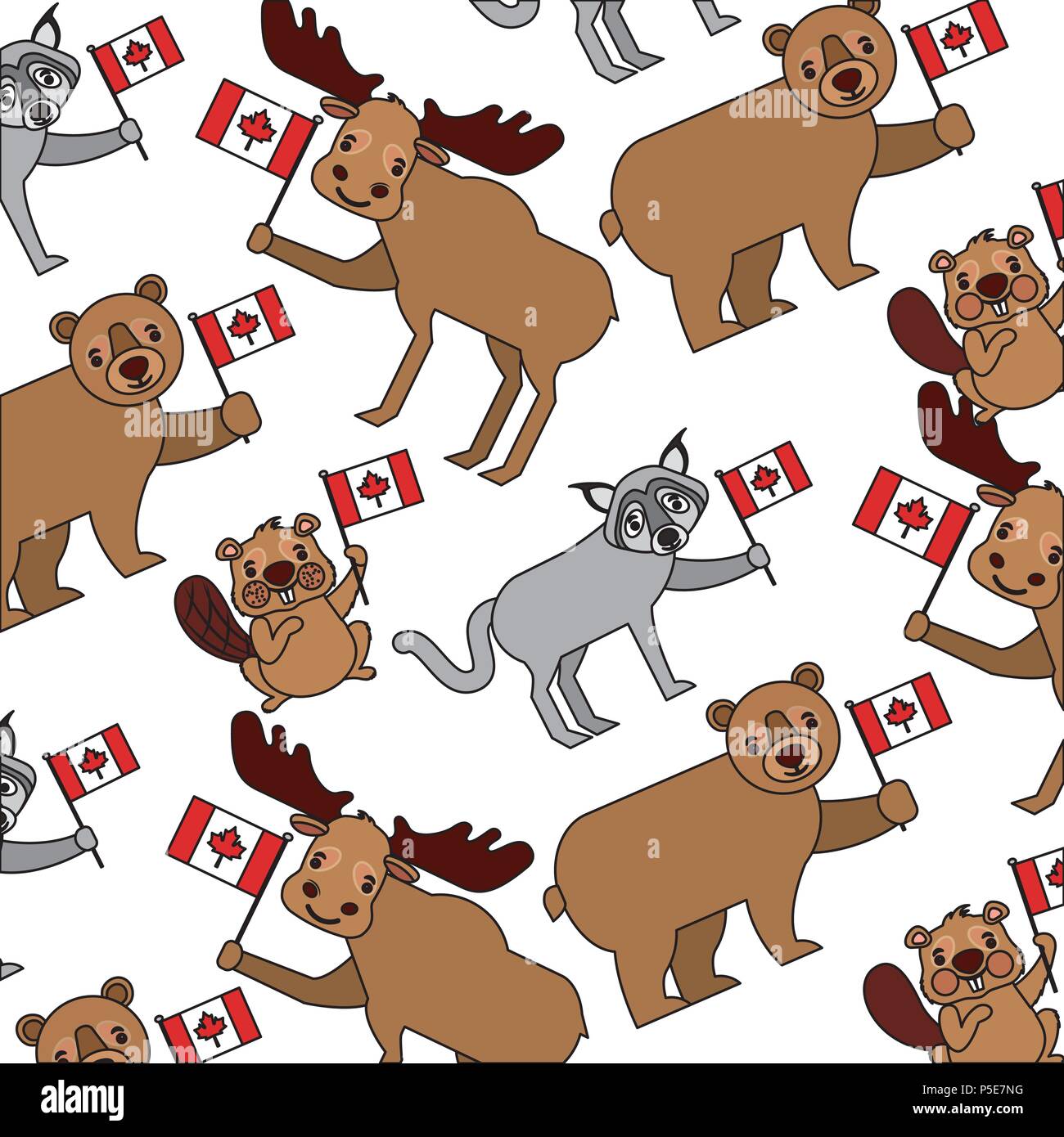 canadian animals with flag celebration pattern vector illustration ...