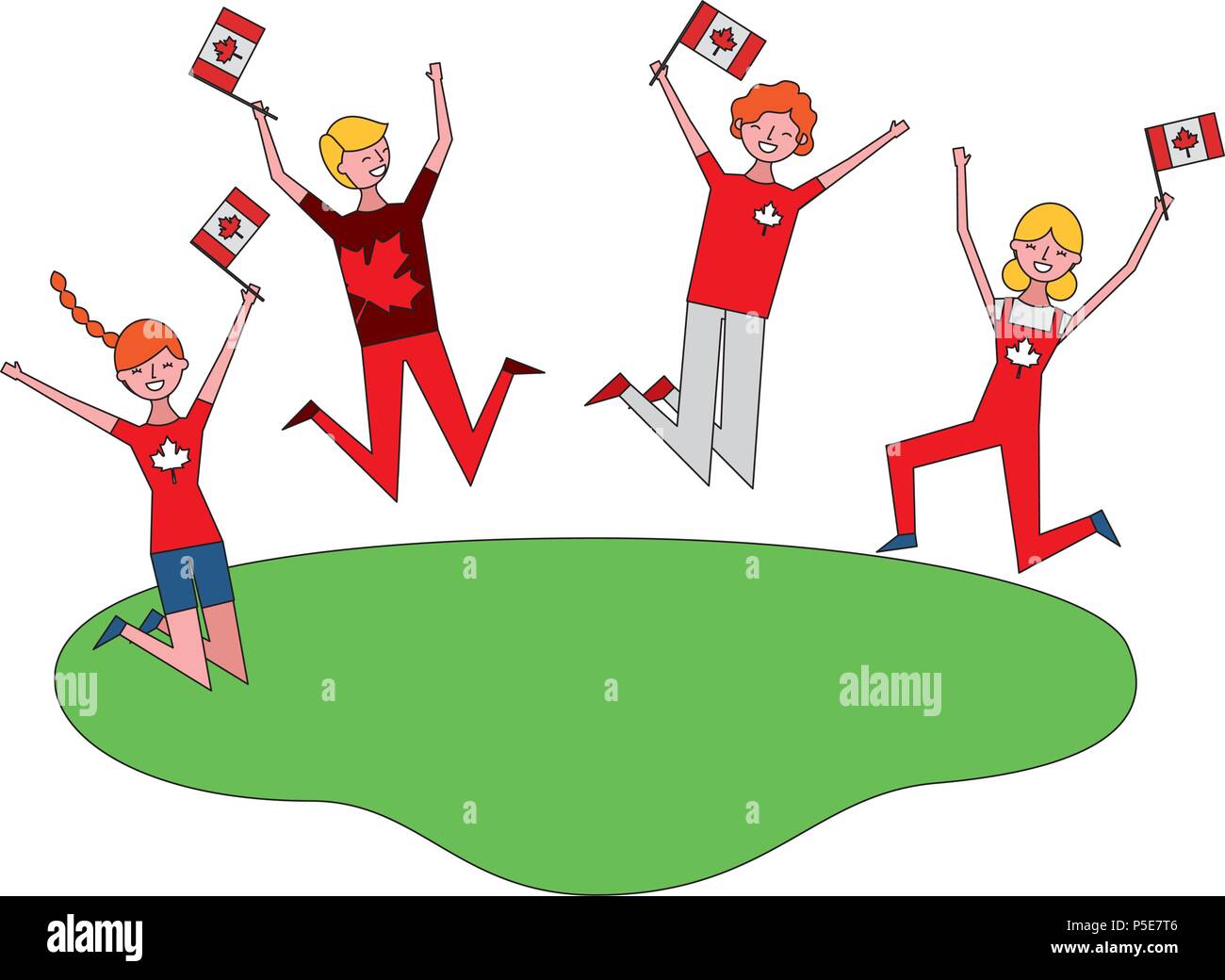 happy group people celebrating canaday day with flags vector ...