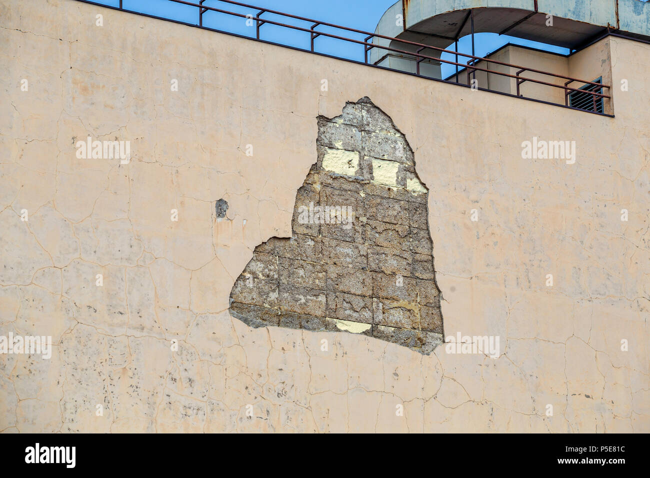 Paint failure on building after heavy rain, collapsed facade Stock ...
