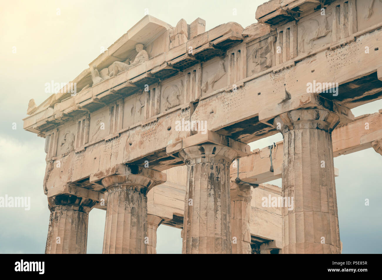 Parthenon columns at the Acropolis in Athens, Greece. Selective focus ...