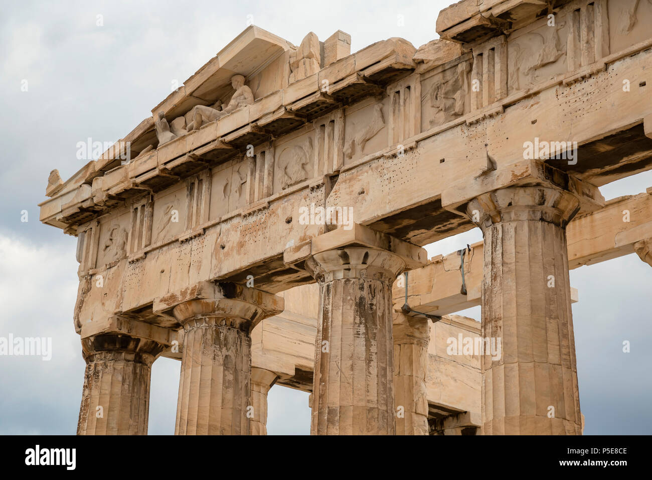 Parthenon columns at the Acropolis in Athens, Greece. Selective focus ...