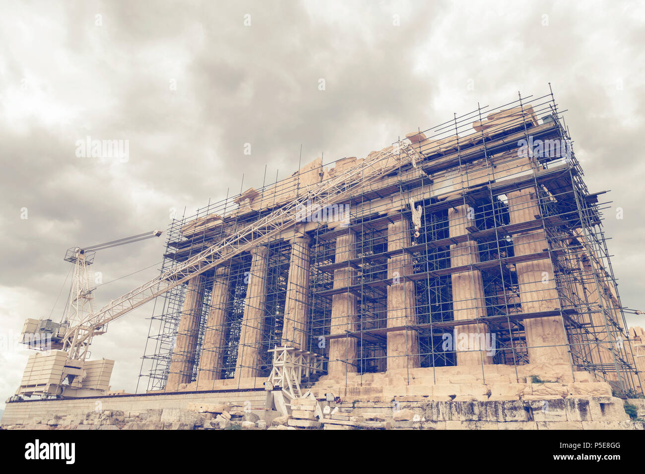 Parthenon reconstruction at the Acropolis in Athens, Greece. Selective ...