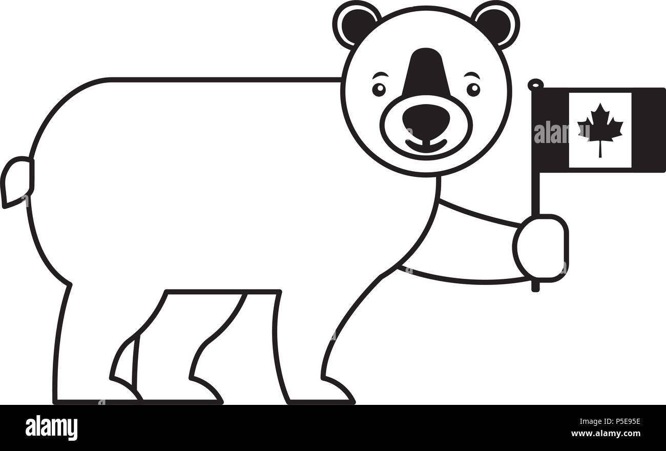 wild bear grizzly with flag canadian vector illustration design Stock ...