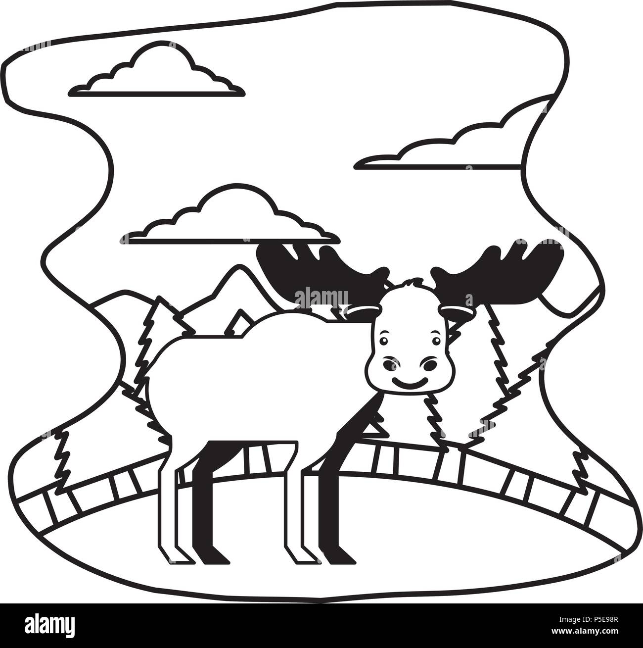 wild reindeer animal with landscape vector illustration design Stock ...