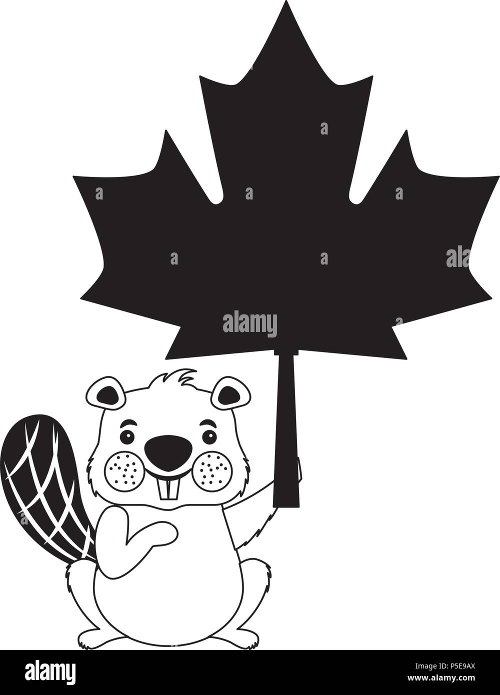 beaver of canada with maple leaf vector illustration design Stock ...