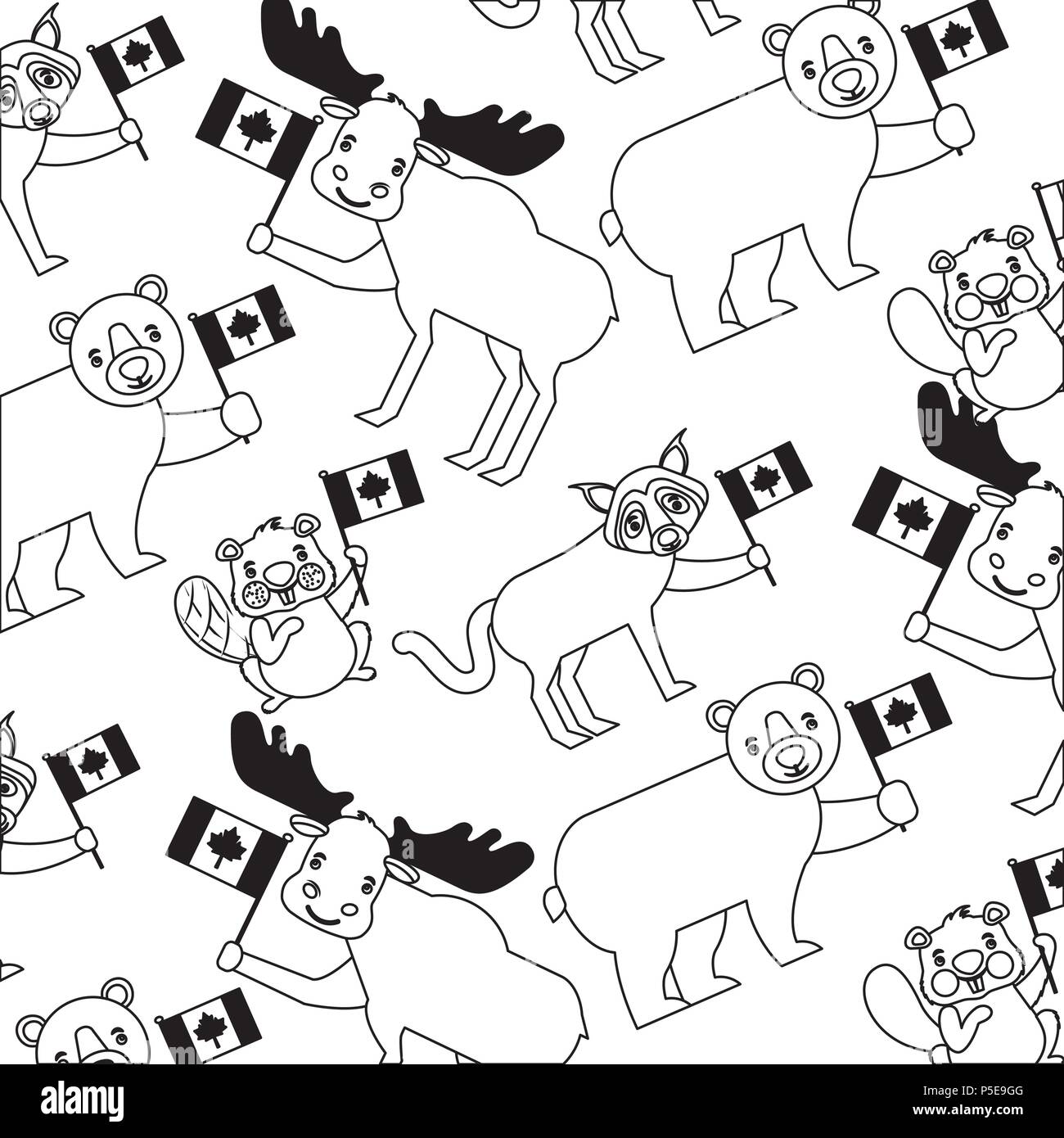 wild animals with flag canadian pattern icon vector illustration design ...
