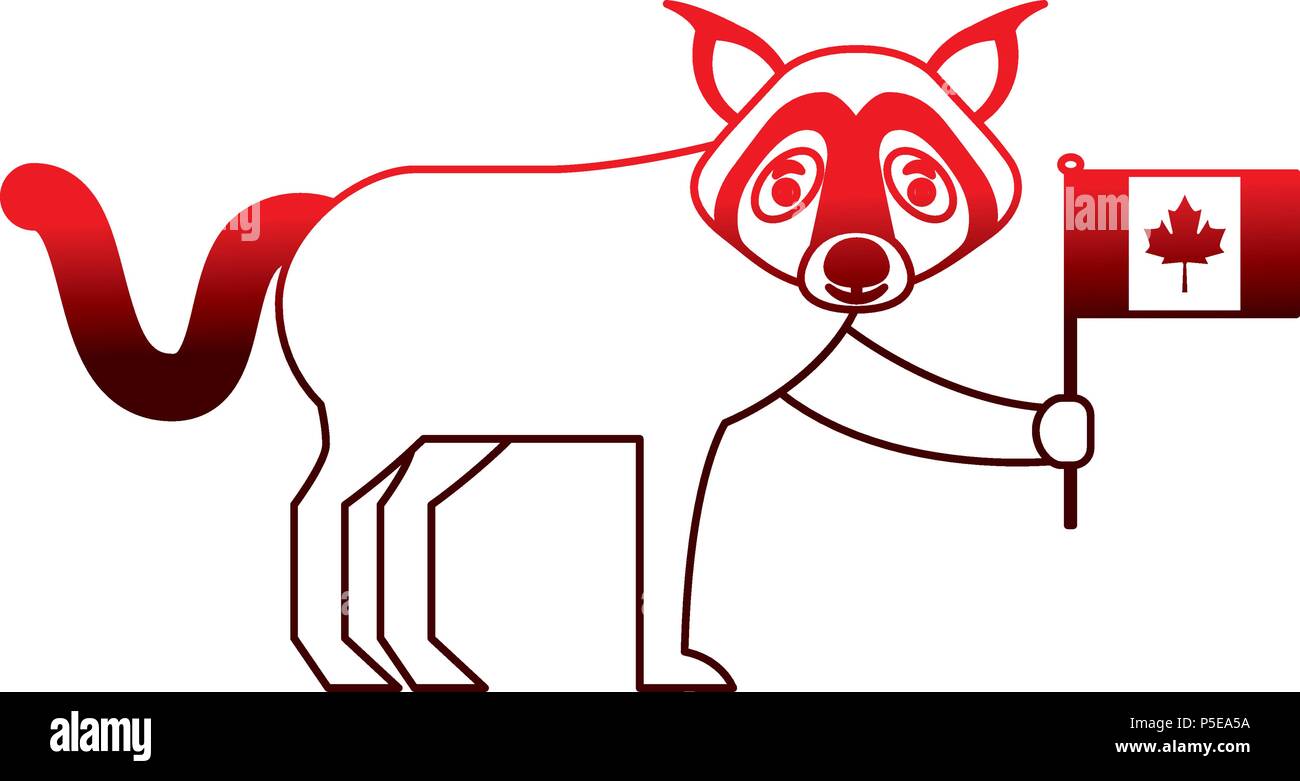 wolf holding canadian flag character vector illustration neon Stock ...