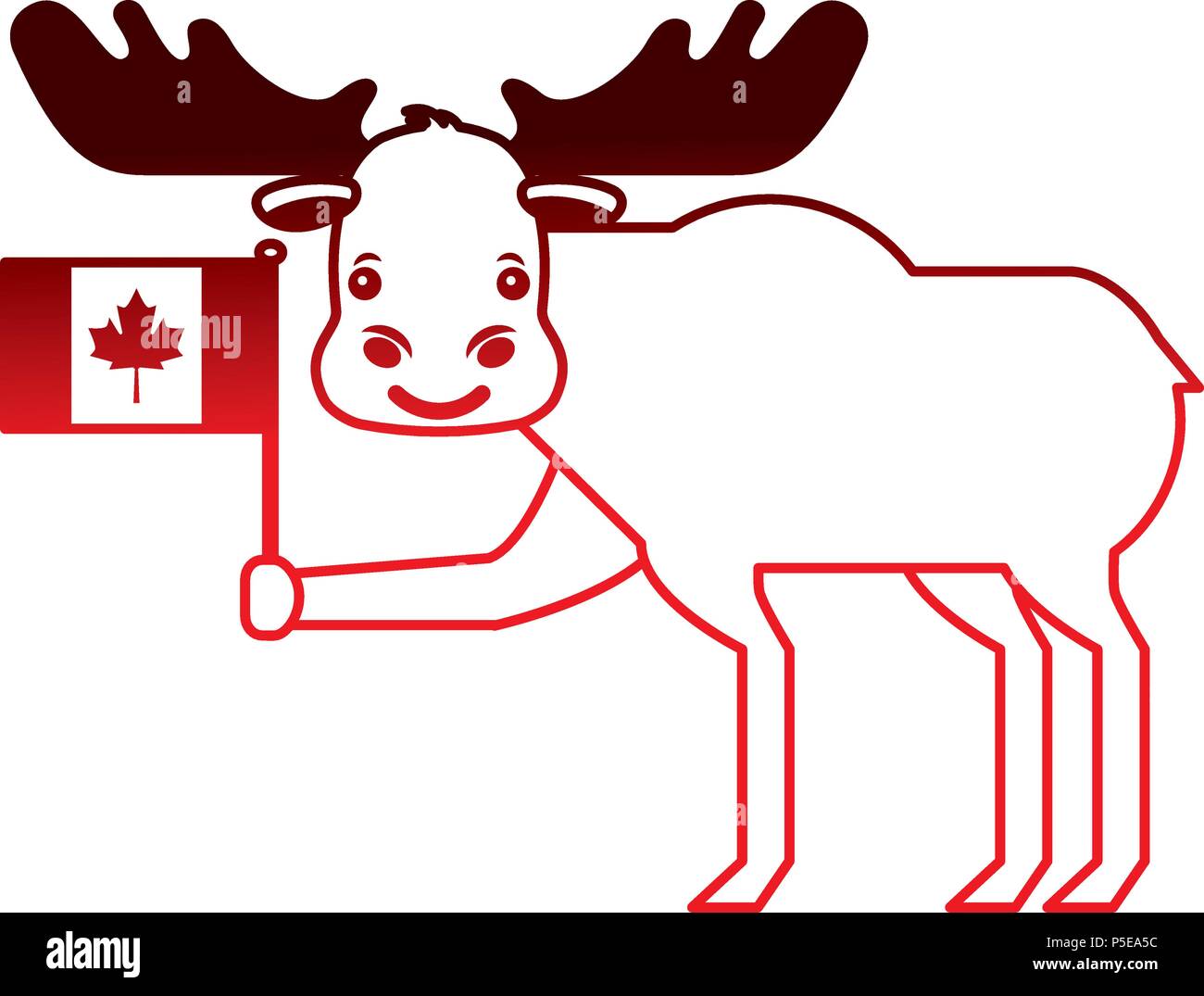 cute moose holding canadian flag vector illustration neon Stock Vector ...
