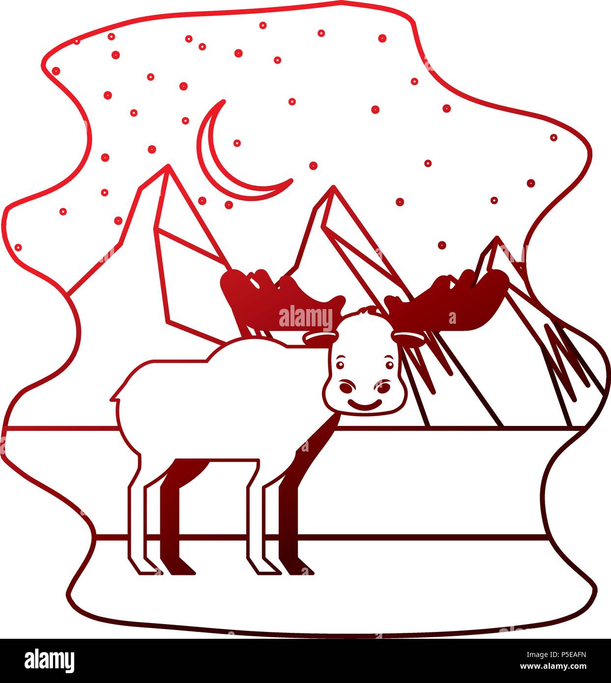 moose in winter nature landscape vector illustration neon Stock Vector ...