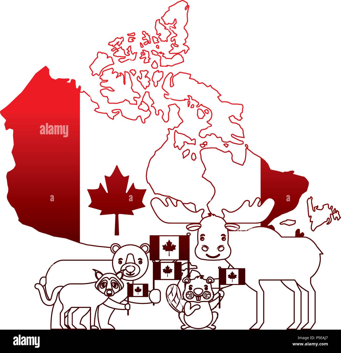 canada day celebration map animals and flag national Stock Vector Image ...