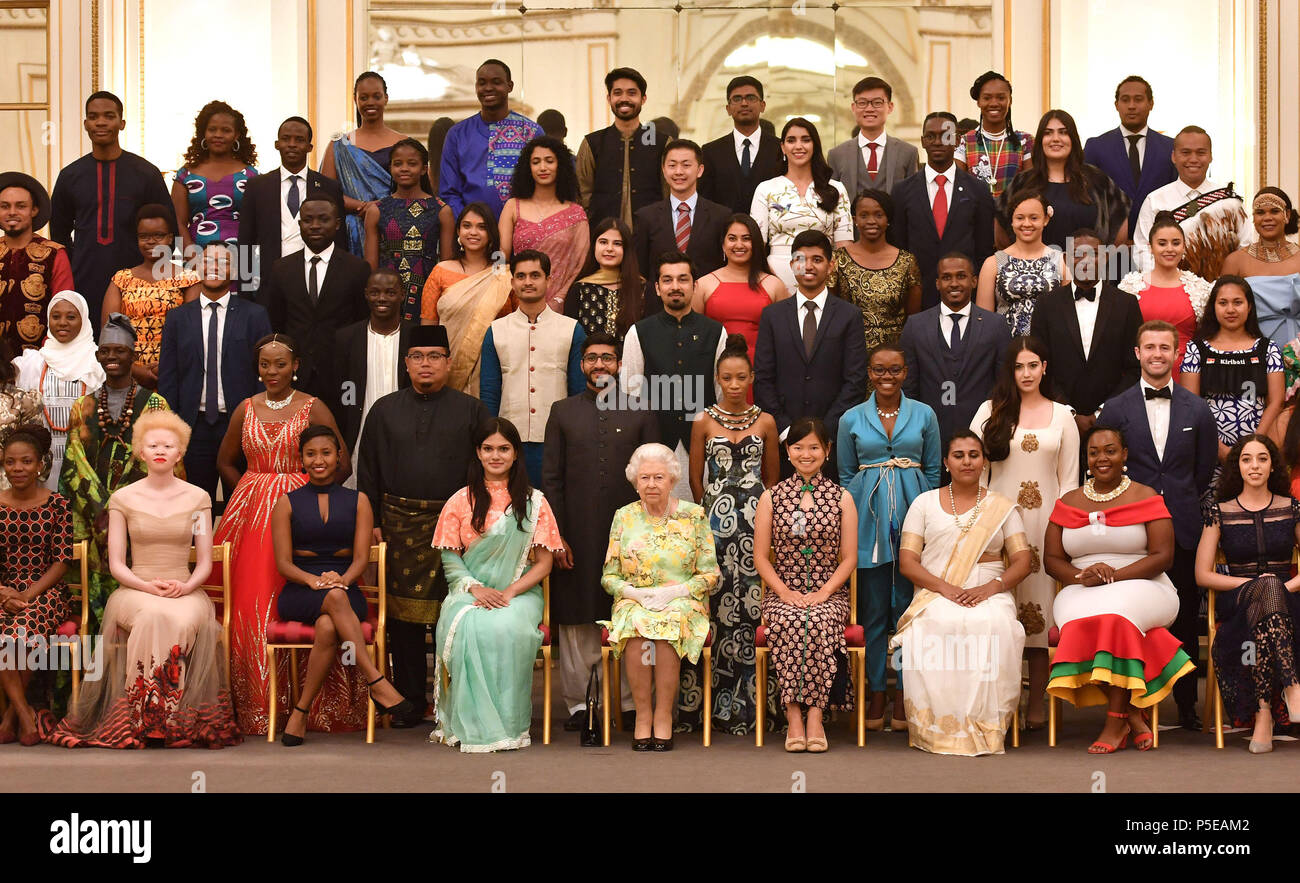 Queen Elizabeth II (centre front) joins some of the Queen's Young ...