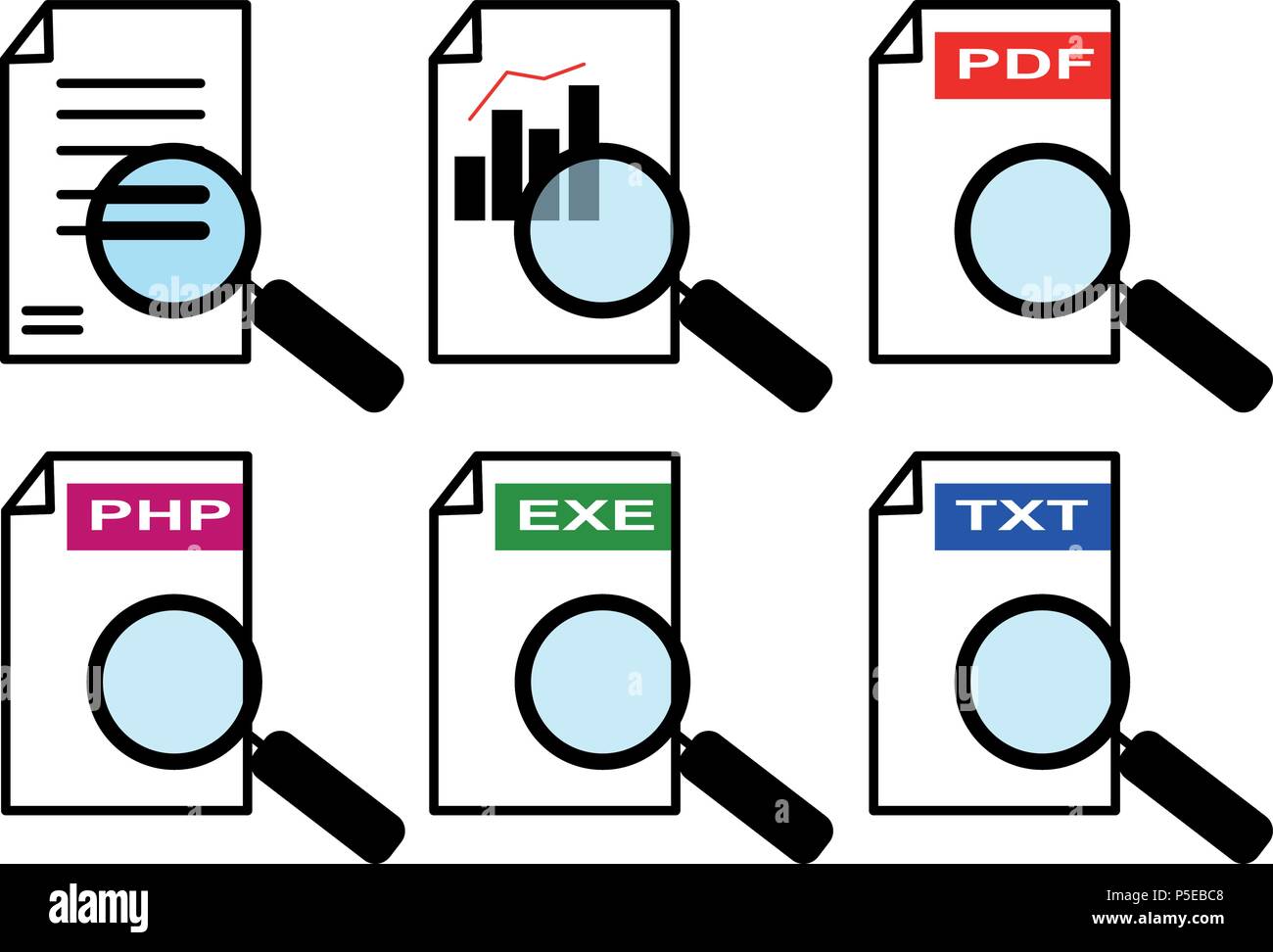 Icon set - Magnifier on documents 01 Stock Vector Image & Art - Alamy