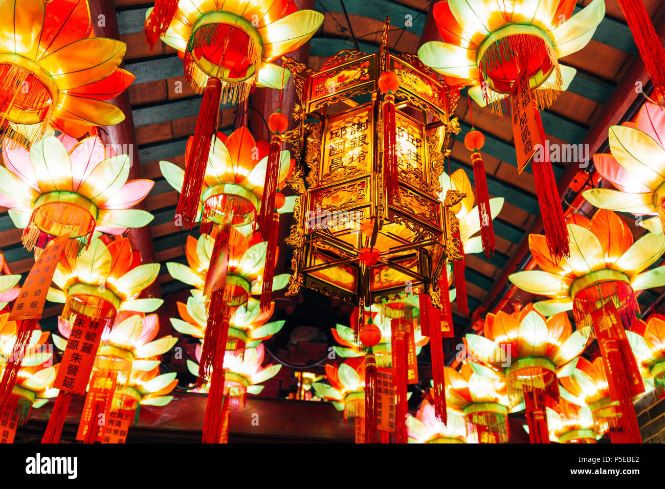 HONG KONG - MAY 30, 2018: Chinese lanterns inside Pak Tai temple in Wan ...