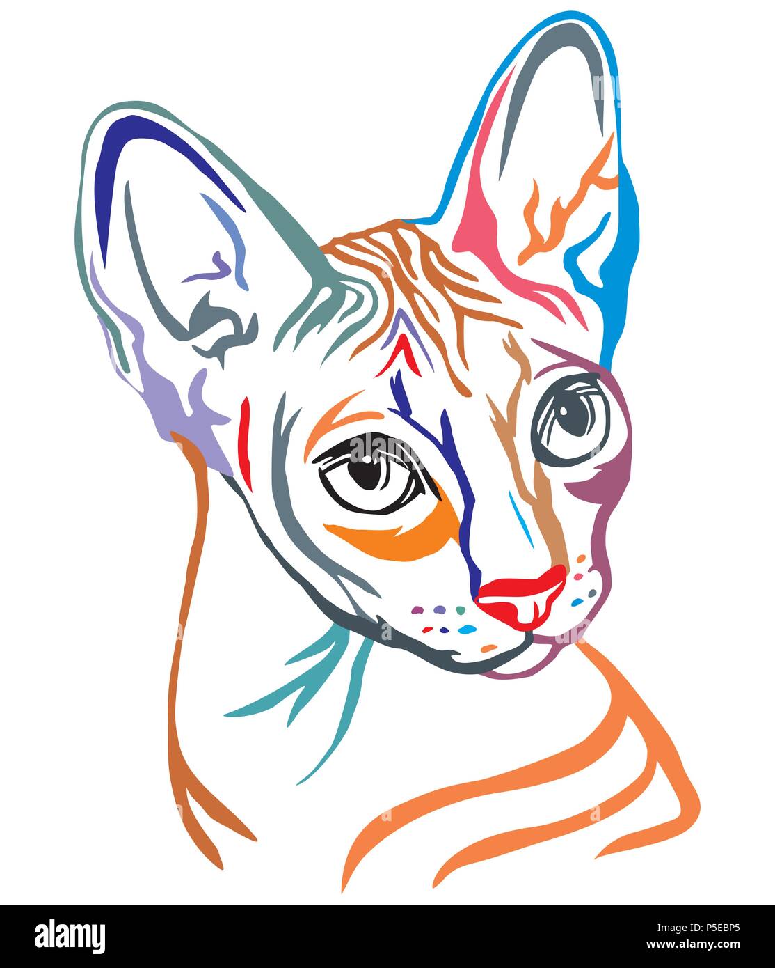 Colorful decorative portrait in profile of Sphynx Cat, contour vector ...