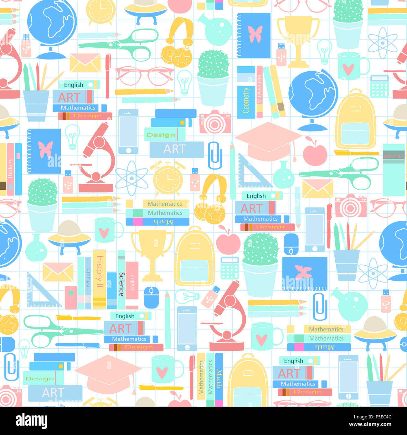 Hand Drawn Study seamless pattern with school accessories. Sketch ...