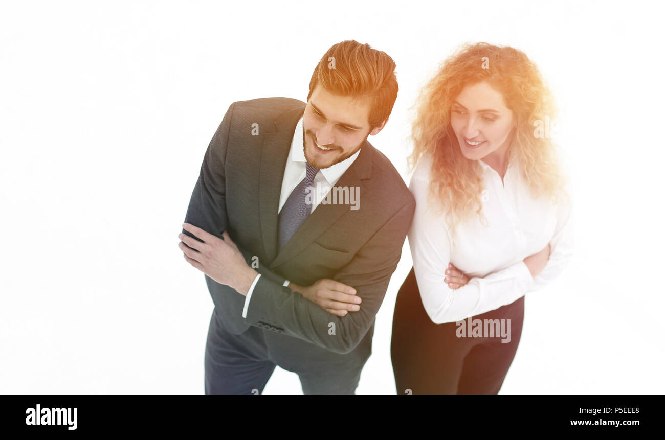 two smiling employee isolated on white Stock Photo - Alamy