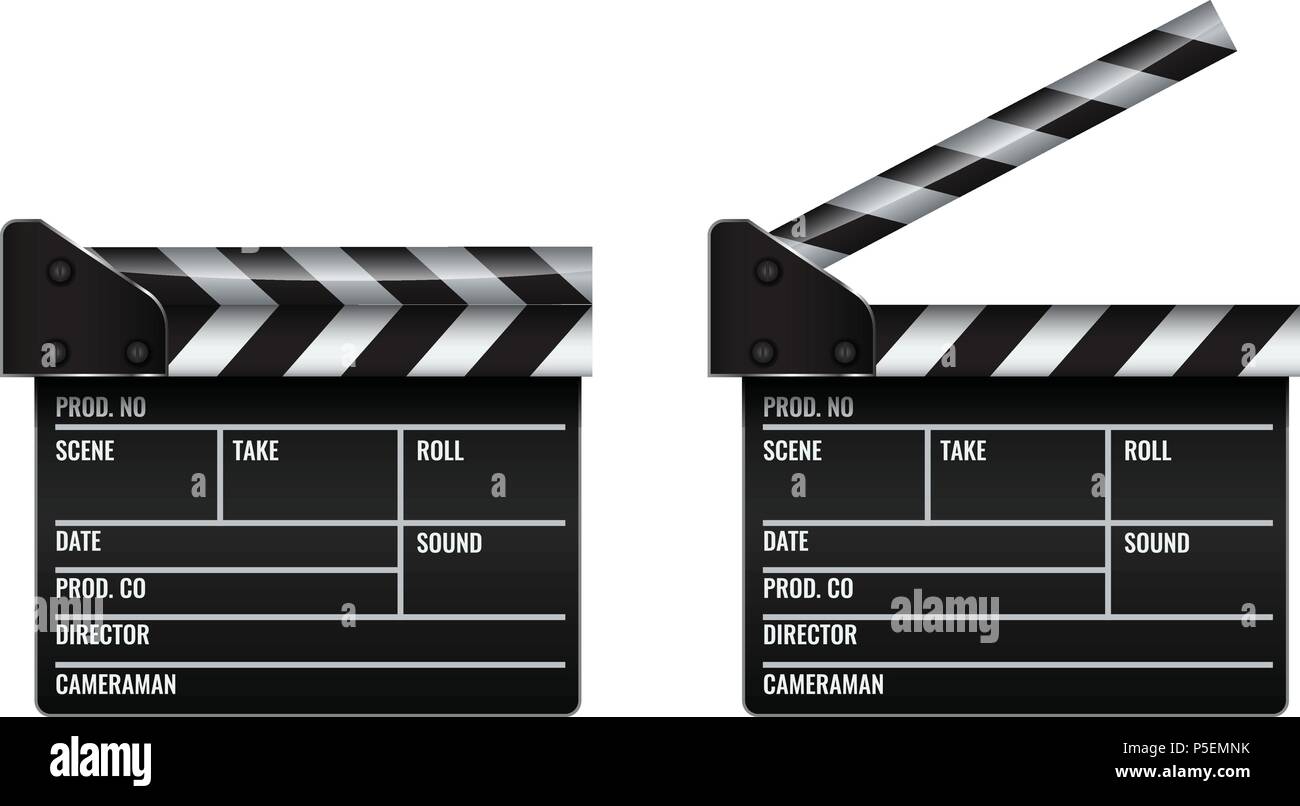 Opened and closed realistic Cinema or film clapper. Illustrated vector ...