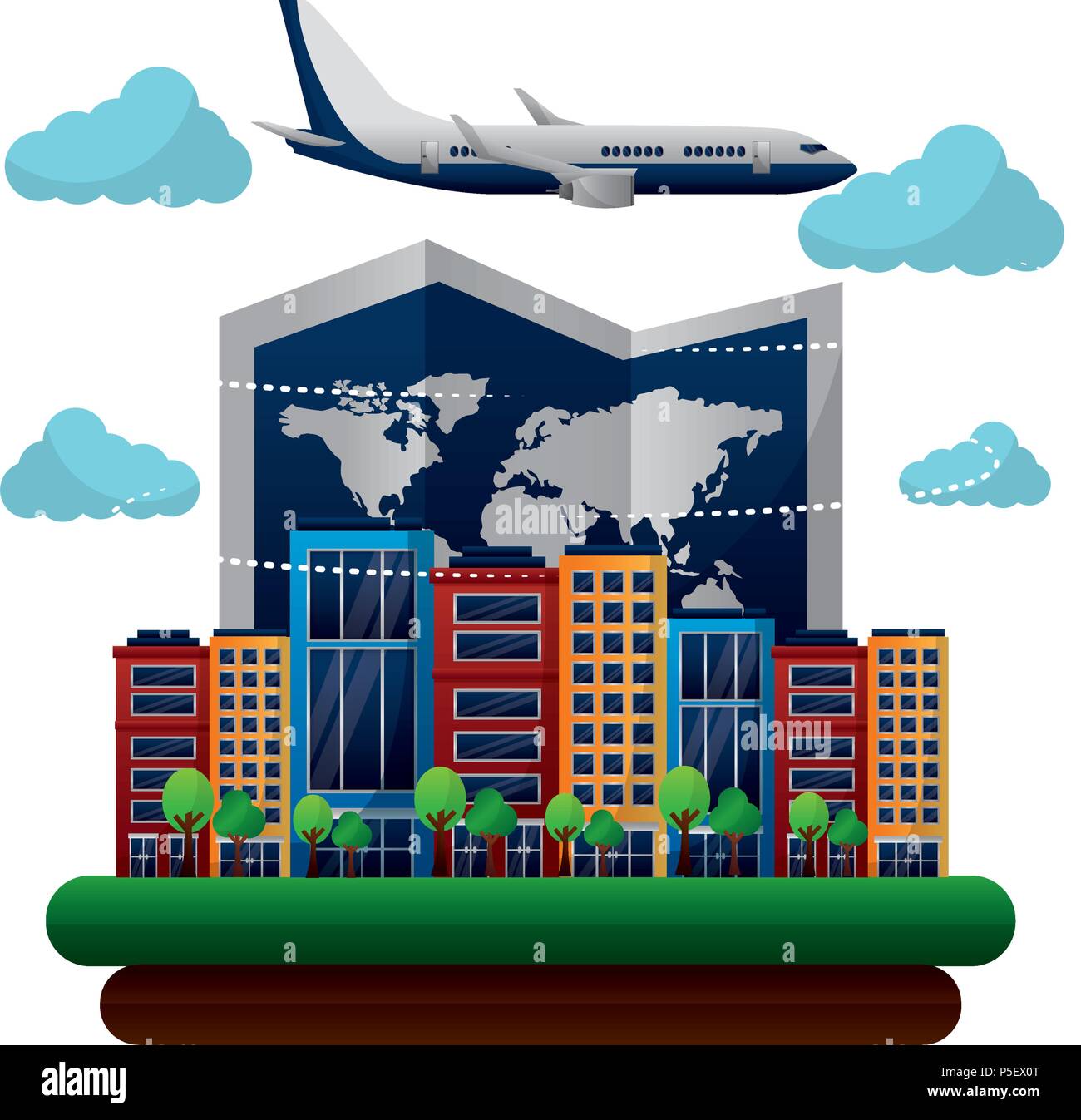 travel world airplane map urban hotels vector illustration Stock Vector ...