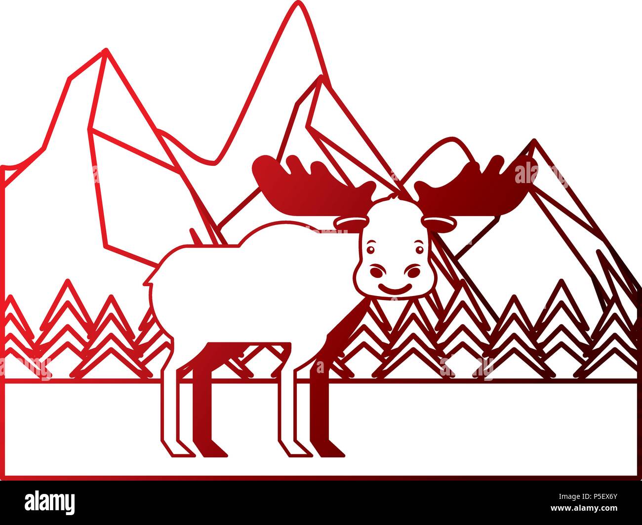 moose in winter forest landscape vector illustration neon Stock Vector ...