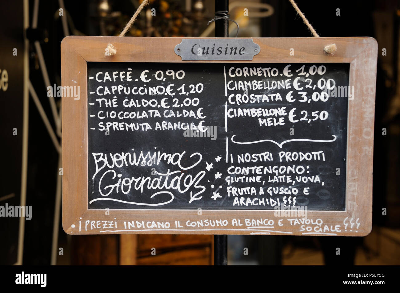 Outdoor restaurant menu sign for menu of the day in Italian, Rome ...