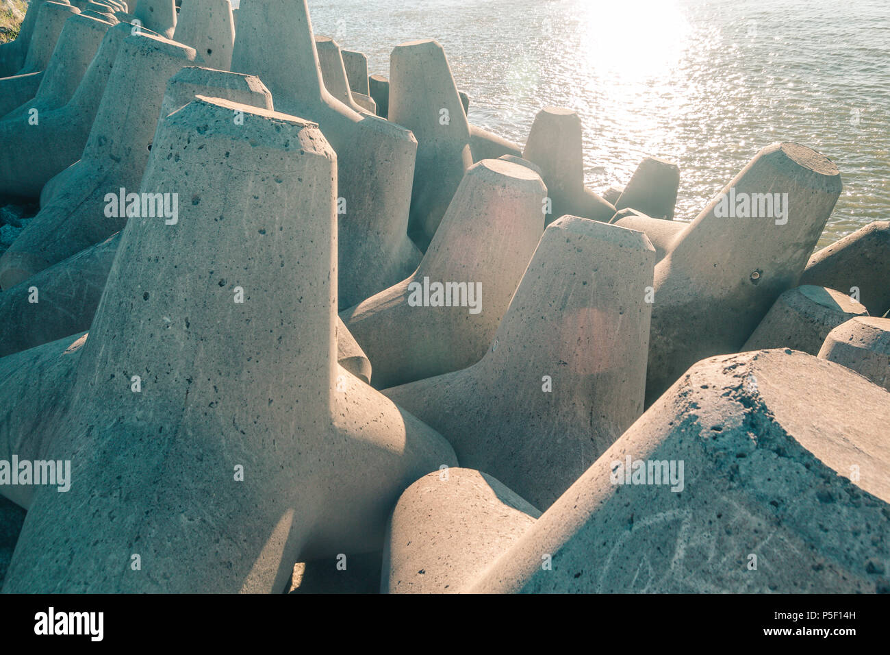 Harbor entrance, concrete jetty, pier, river outlet, ocean entrance ...