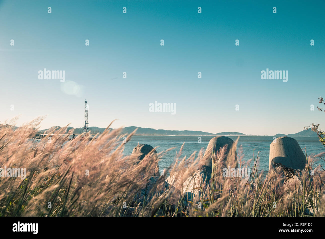 Harbor entrance, concrete jetty, pier, river outlet, ocean entrance ...
