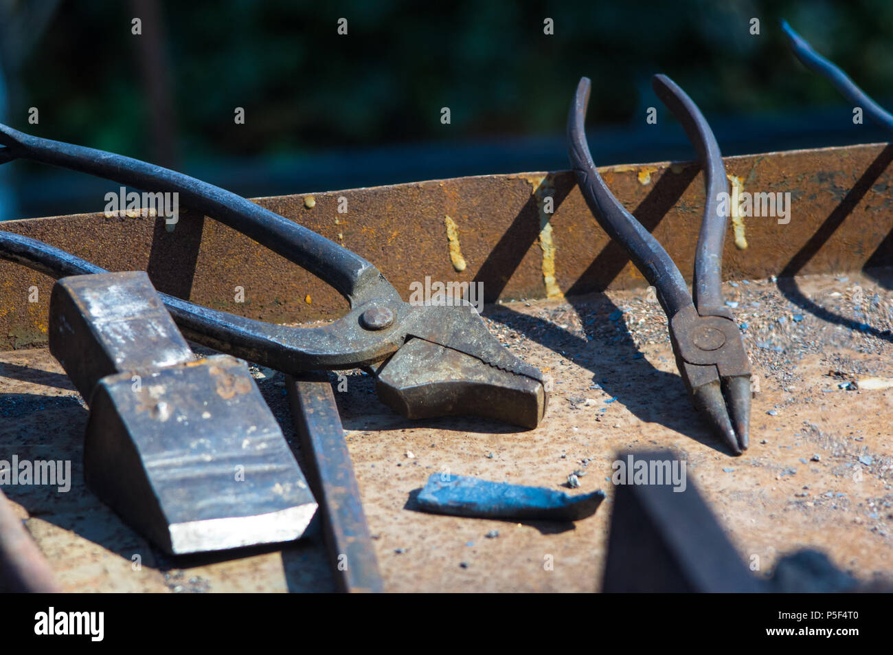 blacksmith tools and fixtures for hand forged metal, close-up Stock ...